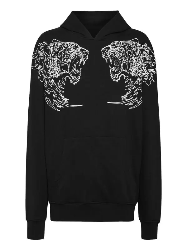 PLEIN SPORT Tiger Logo-print Cotton Hoodie - Black