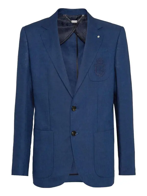 BILLIONAIRE Logo-embroidered Linen Blazer - Blue