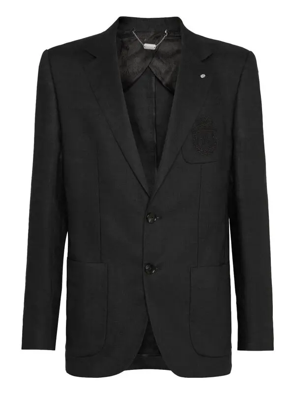 BILLIONAIRE Linen Single-breasted Blazer - Black