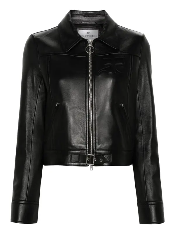 COURREGES Iconic Zip-up Leather Jacket - Black