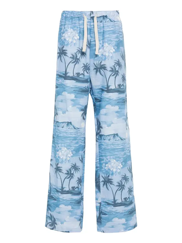 Palm Angels Sunset-print Wide-leg Trousers - Blue