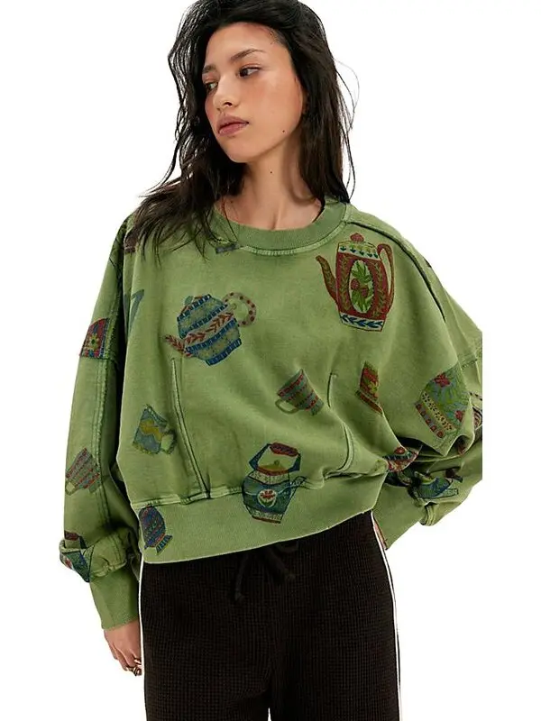 Free People Gaia Oversized Sweatshirt - Tea Combo Teapots And Cups