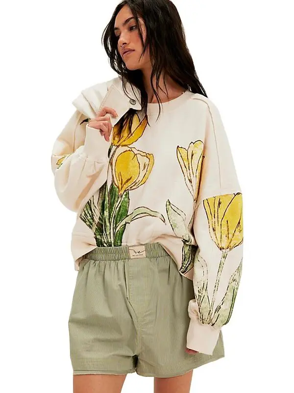 Free People Gaia Slouchy Sweatshirt - Tulip Ivory Combo