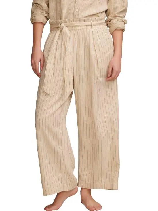 Lucky Brand Cotton Blend Paperbag Pants - Cream Stripe