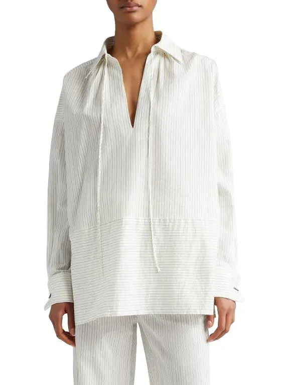 Max Mara Saletta Pinstripe Cotton & Silk Top - White Black