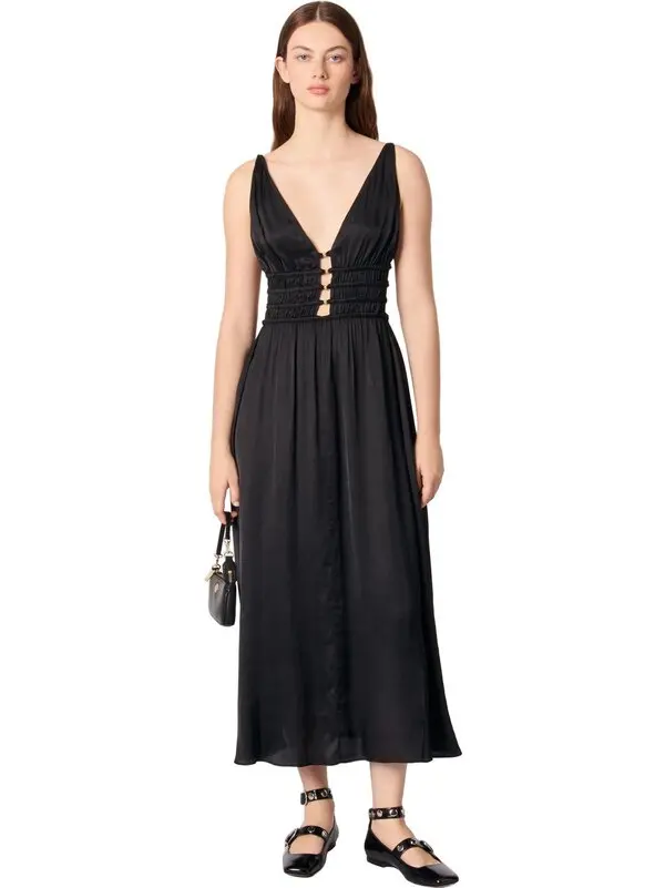 Maje Viscose Satin-effect Maxi Dress - Black