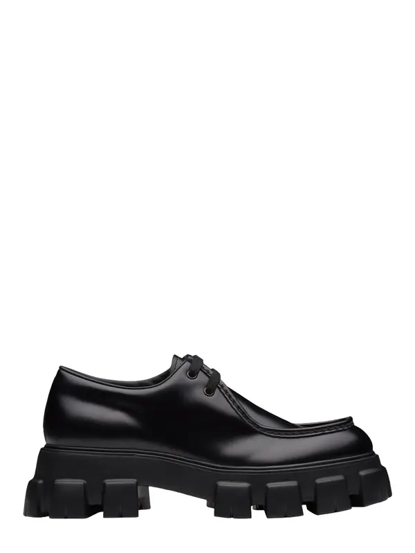 Prada Monolith Brushed Leather Lace-ups - Black