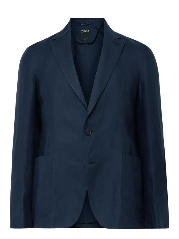Zegna Slim-fit Oasi Lino Twill Suit Jacket - Blue