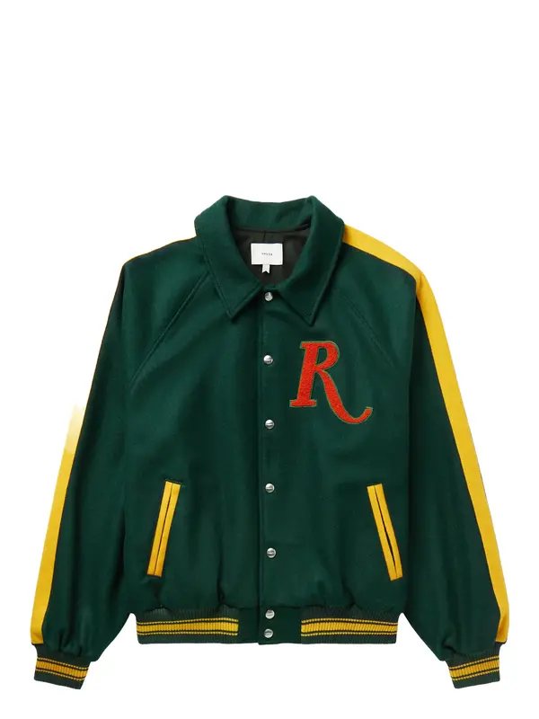Rhude Striped Logo-appliquéd Varsity Jacket - Green