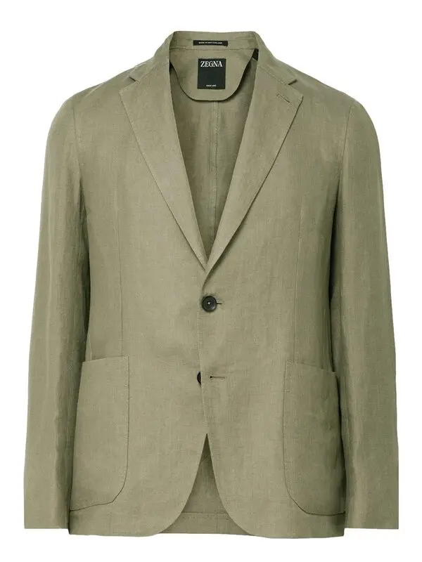 Zegna Slim-fit Oasi Lino Twill Suit Jacket - Green