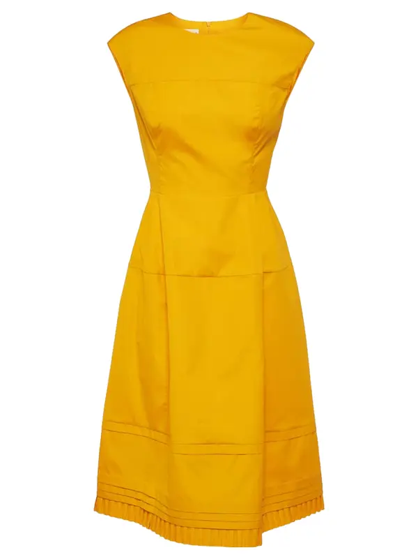Marni Pleated Cotton Midi Dress - Orange