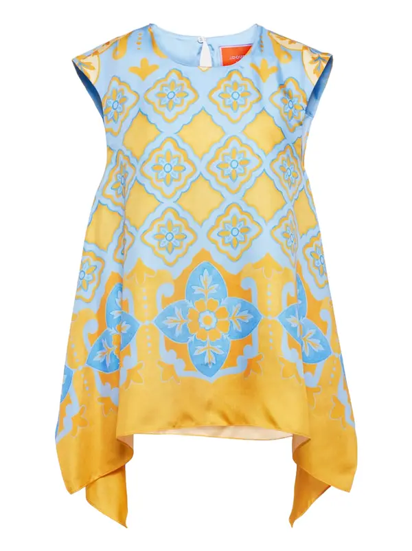 La DoubleJ San Carlo Printed Silk Twill Top - Blue