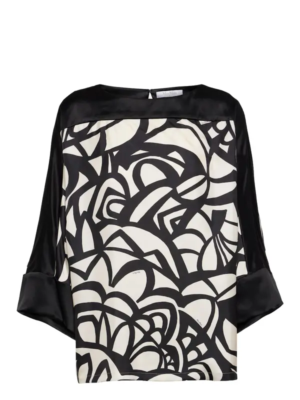 Max Mara Quaglia Printed Silk Satin Top - Black