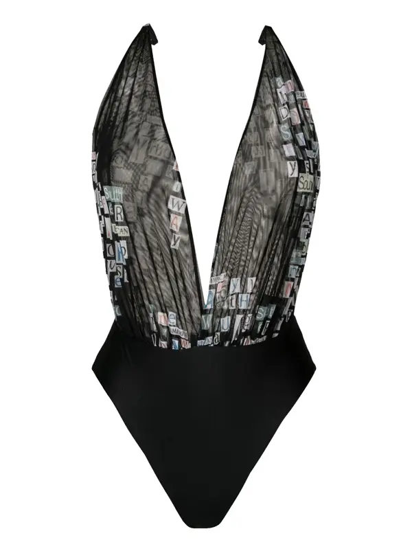 AMIR SLAMA Text-print Bodysuit - Black