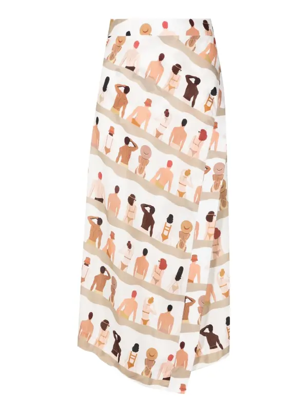 AMIR SLAMA Graphic-print Wrap Midi Skirt - Neutrals