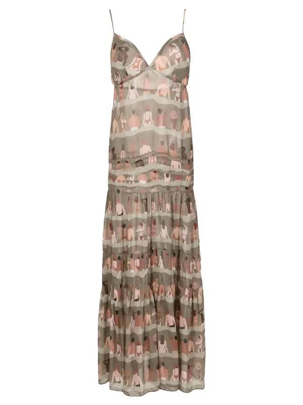 AMIR SLAMA Graphic-print Silk Maxi Dress - Green