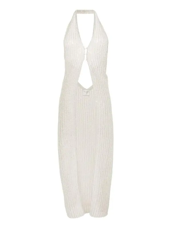 FORTE_FORTE Halterneck Pointelle-knit Maxi Top - Neutrals