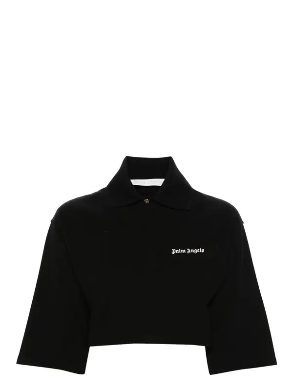 Palm Angels Logo Cropped Polo Top - Black