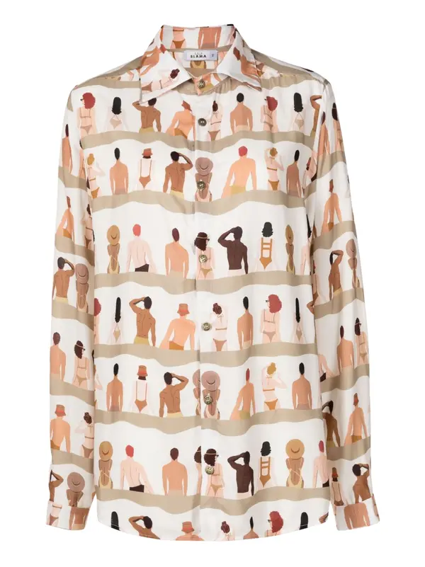 AMIR SLAMA Swimmer-print Oversized Shirt - Neutrals