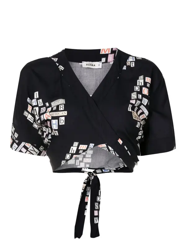 AMIR SLAMA Graphic-print Cropped Top - Black