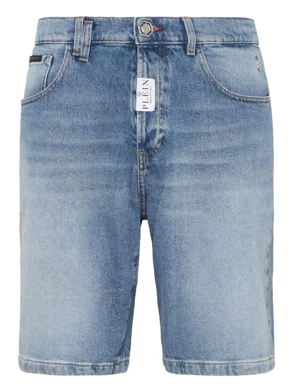 Philipp Plein Logo Denim Shorts - Blue
