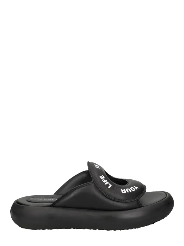 VIC MATIE Slogan-print Leather Slides - Black