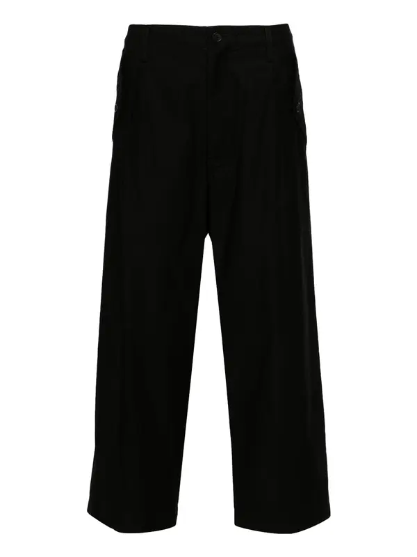 Yohji Yamamoto M-front Tuck Cropped Trousers - Black