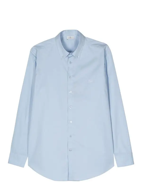 Etro Pegaso-embroidered Cotton Shirt - Blue