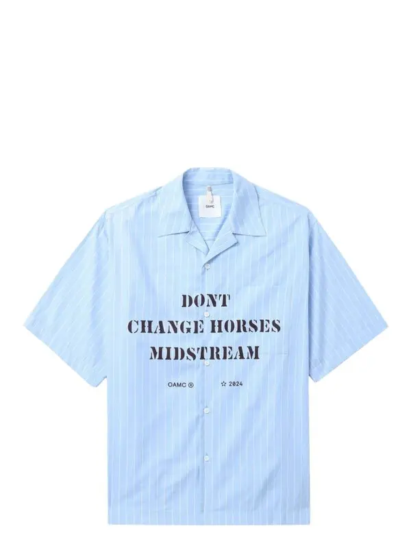 OAMC Striped Slogan-print Shirt - Blue