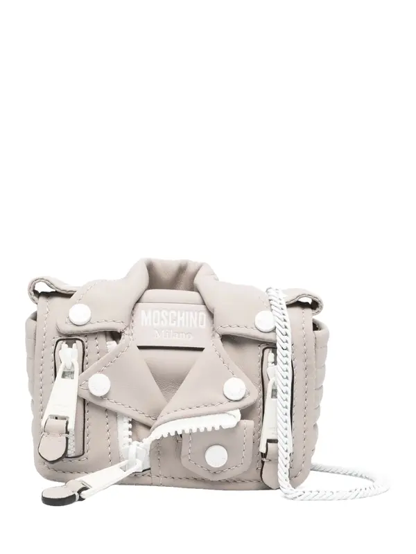 Moschino Mini Biker Leather Bag - Neutrals