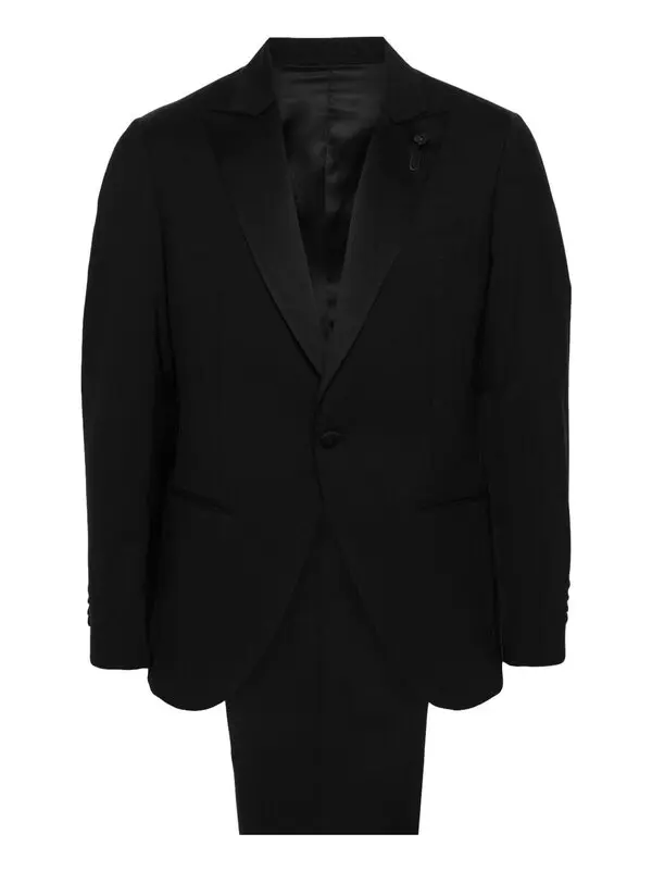 LARDINI Brooch-detail Single-breasted Suit - Black