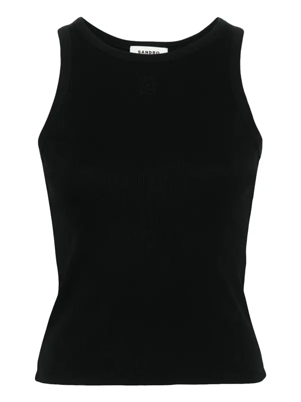 Sandro Logo-embroidered Ribbed Tank Top - Black