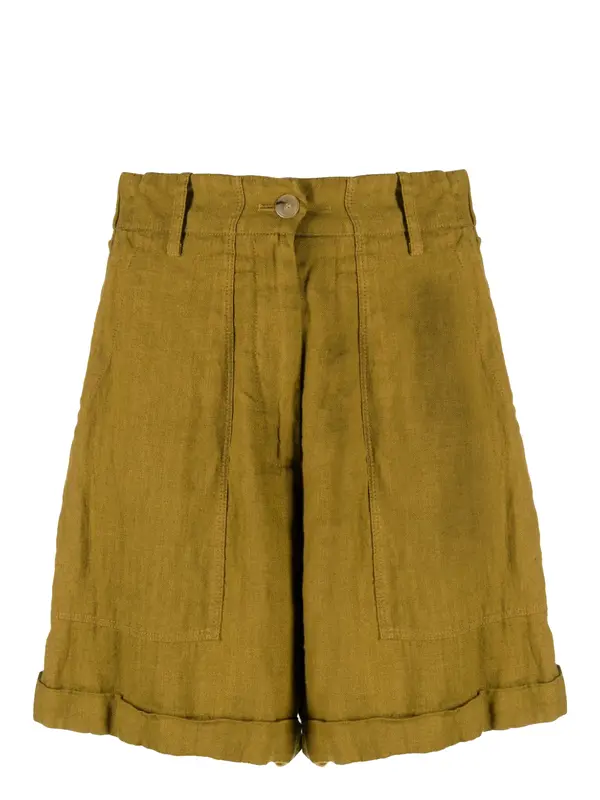 FORTE_FORTE High-waisted Linen Thigh-length Shorts - Green
