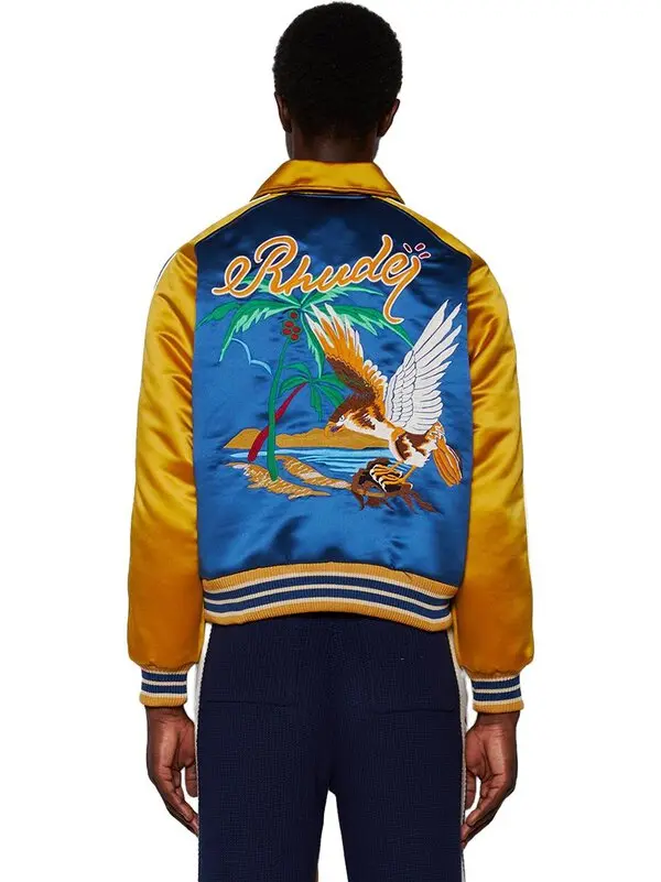 Rhude Palm Eagles Souvenir Jacket - Navy And Mustard Yellow