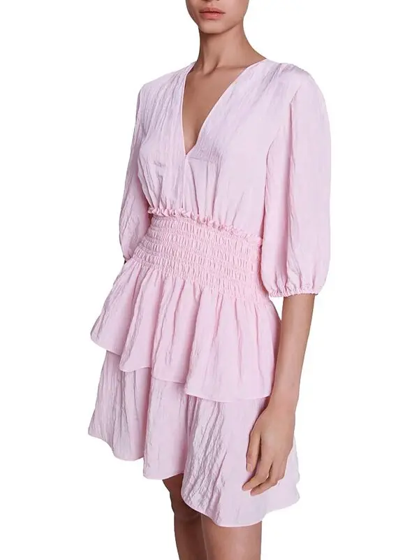 Maje Crinkled Mini Dress - Pale Pink