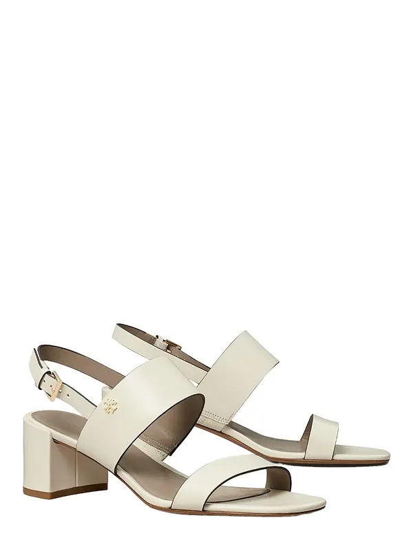 Tory Burch Leather Block Heel Sandals - Light Cream