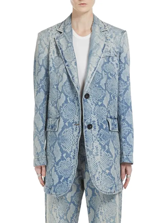 Sportmax Python Print Denim Longline Sport Coat - Midnight Blue