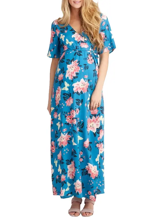 NOM MATERNITY Landon Maxi Wrap Maternity/nursing Dress - Floral