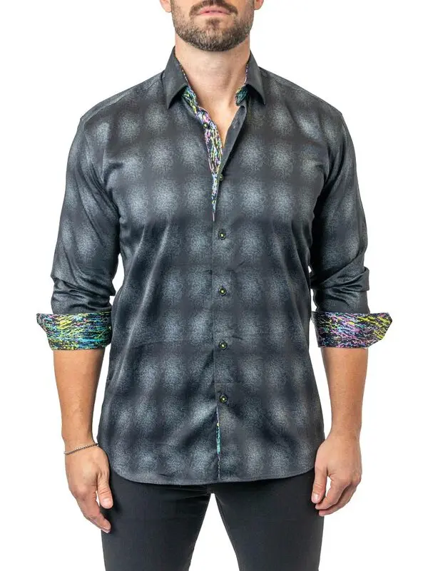 MACEOO Fibonacci Carbon 17 Contemporary Fit Button-up Shirt - Black