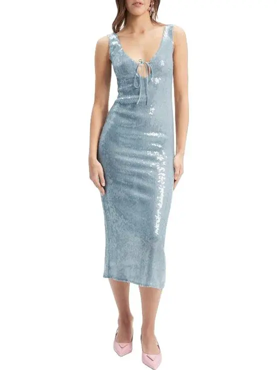 Bardot Isha Sequin Keyhole Cocktail Midi Dress - Light Blue