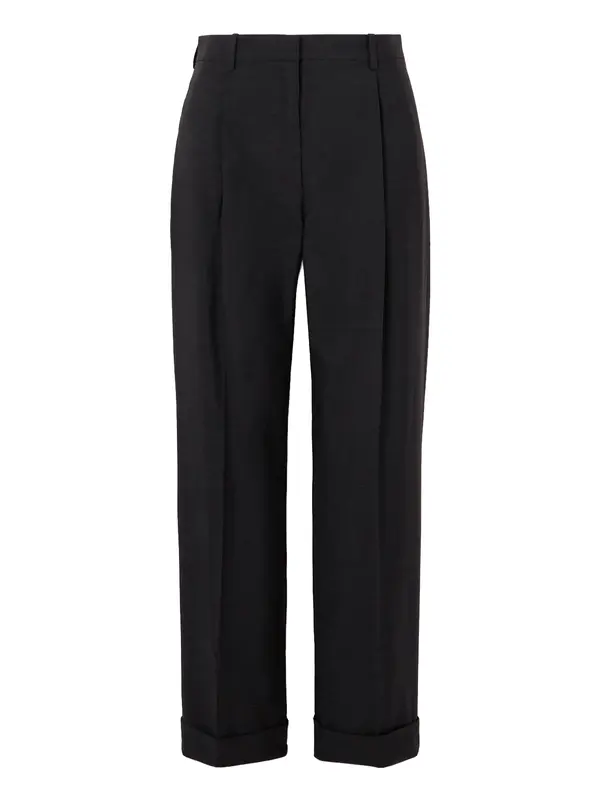 THE ROW Tor Pleated Grain De Poudre Wool Trousers - Gray