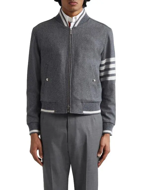 Thom Browne Wool & Cashmere Bomber Jacket - Medium Grey