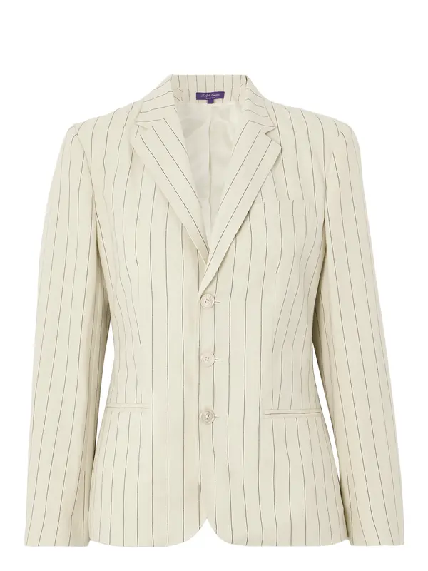 Ralph Lauren Skye Pinstriped Cotton And Linen-blend Blazer - Ivory