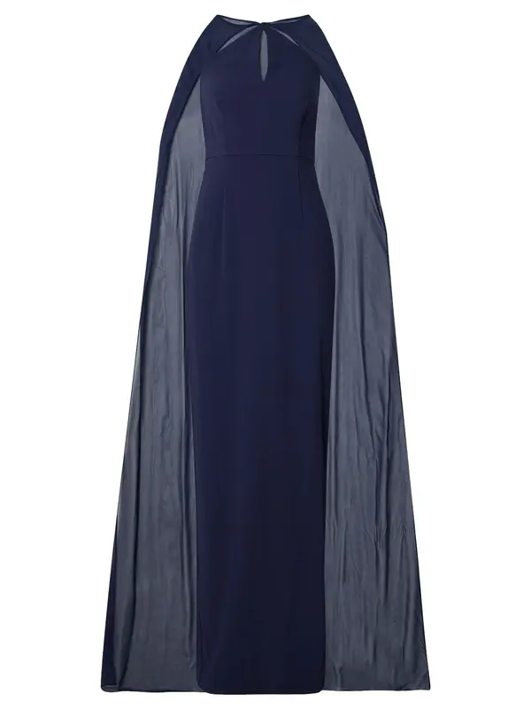 Roland Mouret Cape-effect Crepe Gown - Navy