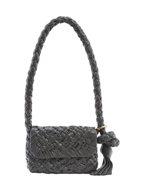 Bottega Veneta Kalimero Intrecciato Leather Shoulder Bag - Black/brass