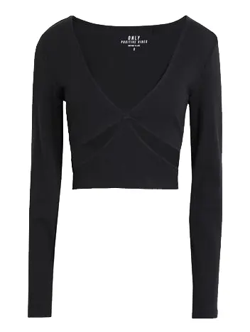 Only Cropped Ribbed Cutout Top - Black