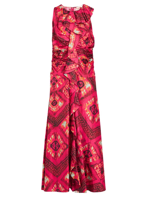 Ulla Johnson Othella Ruffled Printed Silk-twill Midi Dress - Fuchsia
