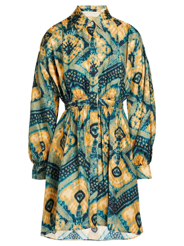 Ulla Johnson Jude Printed Silk-satin Mini Shirt Dress - Saffron