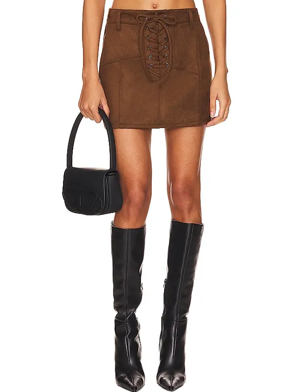 AFRM Benji Mini Skirt - Mocha Brown Suede