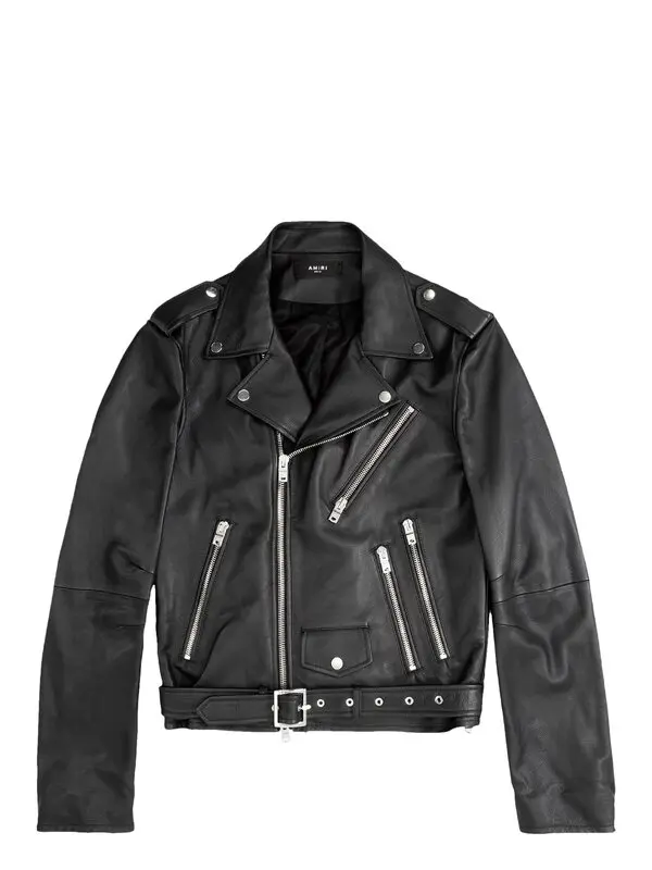 Amiri Perfecto Leather Jacket With Embroidery - Black